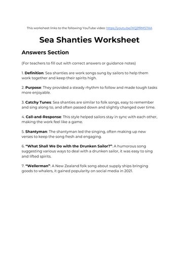 Engaging Sea Shanties Bundle for Key Stage 3 - Video, Worksheet ...