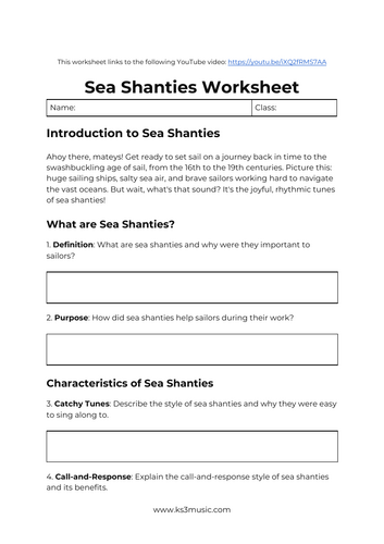 Engaging Sea Shanties Bundle for Key Stage 3 - Video, Worksheet ...