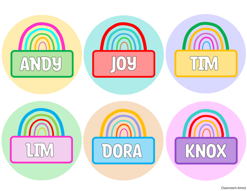 Printable Rainbow Theme Student Name Tags, Name Signs, Classroom Labels ...
