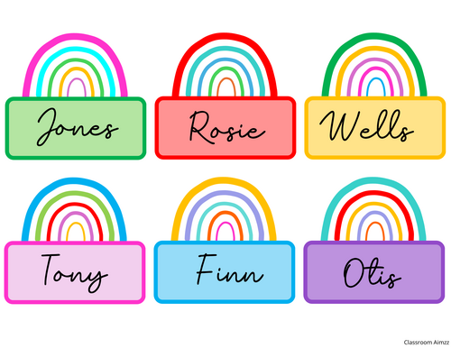 Printable Rainbow Theme Student Name Tags, Name Signs, Classroom Labels ...