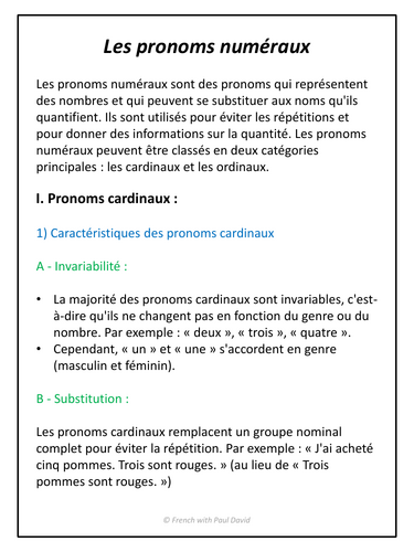 Pronoms numéraux - Explications et exercices corrigés / French Pronouns ...