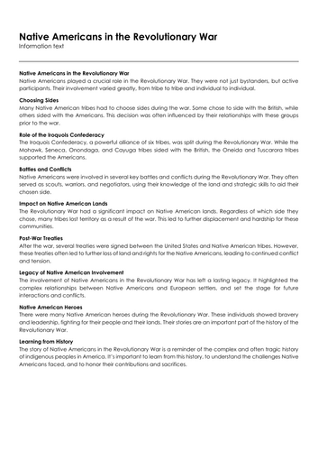 Native Americans in the Revolutionary War | Teaching Resources