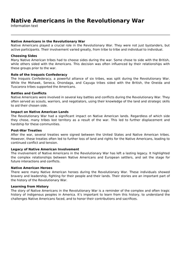 Native Americans in the Revolutionary War | Teaching Resources