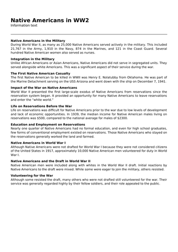 Native Americans in WW2 | Teaching Resources