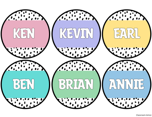 Printable Bright Spotty Student Name Tags, Name Signs, Classroom Labels ...