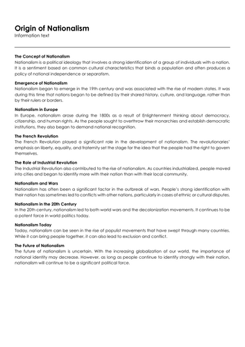 Origin of Nationalism | Teaching Resources
