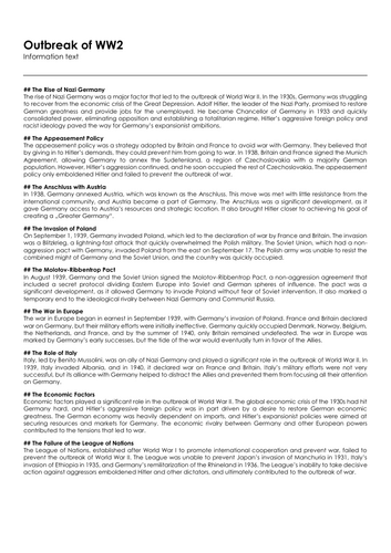Outbreak of WW2 | Teaching Resources