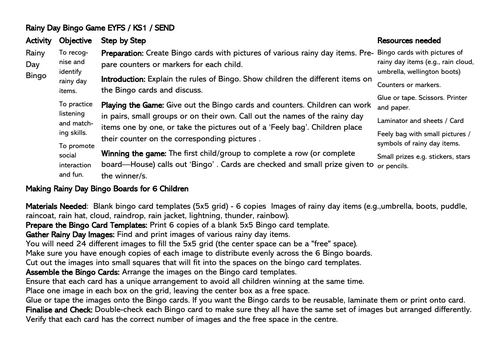 Rainy Day Bingo Game with Symbols | Teaching Resources