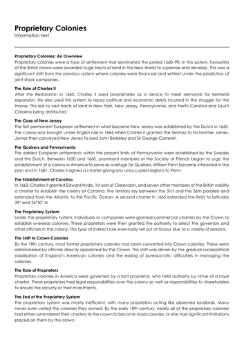 Proprietary Colonies | Teaching Resources