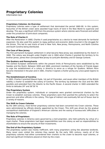 Proprietary Colonies | Teaching Resources