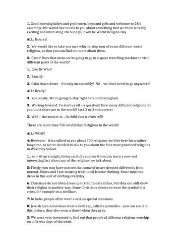World Religion Day Assembly Script (editable) | Teaching Resources