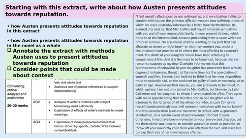 AQA English Literature GCSE Pride and Prejudice Essay planning ...