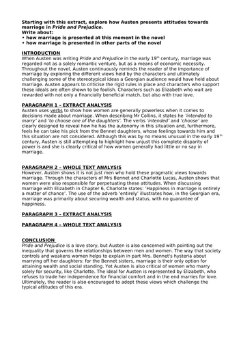 AQA English Literature GCSE Pride and Prejudice Essay planning ...