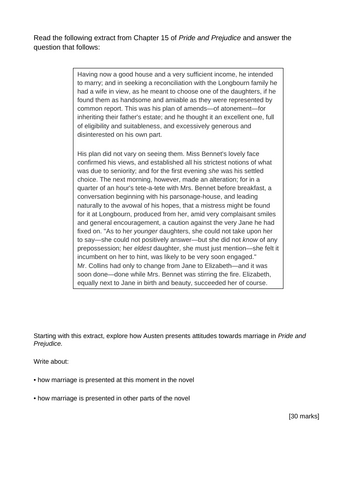 AQA English Literature GCSE Pride and Prejudice Essay planning ...