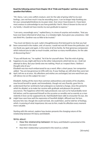 AQA English Literature GCSE Pride and Prejudice Essay planning ...