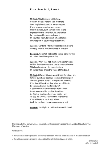 AQA English Literature GCSE Paper 1 The Merchant of Venice essay planning | Teaching Resources