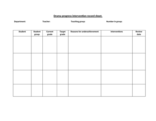 Drama progress intervention record sheet. | Teaching Resources