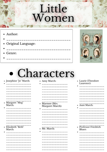 ESL Novel Study Worksheets on "Little Women" by Louisa May Alcott ...