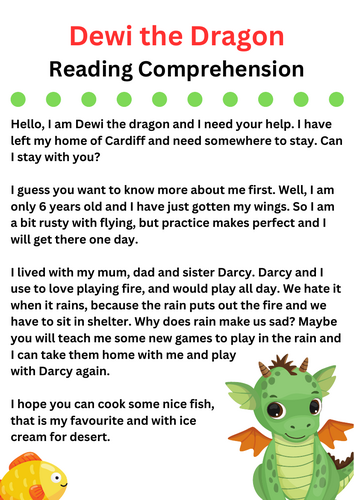 Dewi the Dragon Reading Comprehension | Teaching Resources