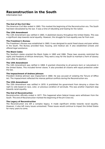 Reconstruction in the South | Teaching Resources