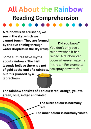 All About the Rainbow Reading Comprehension | Teaching Resources
