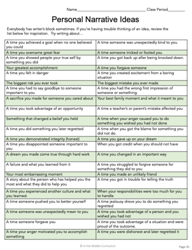 Middle School Narrative Writing Unit | Teaching Resources