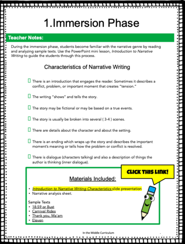 Middle School Narrative Writing Unit | Teaching Resources