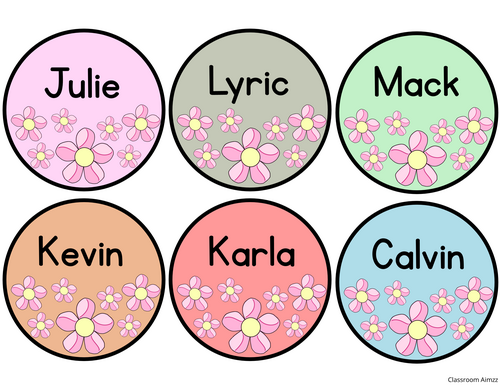 Printable Floral Student Name Labels, Flowers Round Classroom Labels ...