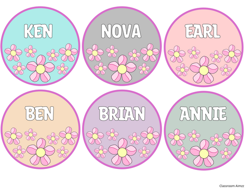 Printable Floral Student Name Labels, Flowers Round Classroom Labels ...