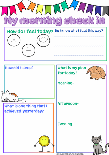 Morning check in Emotional regulation tool- self refection worksheet ...