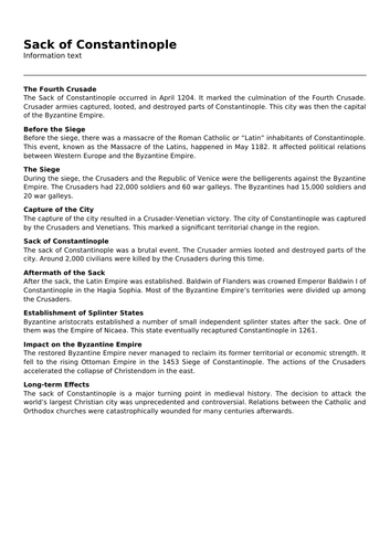 Sack of Constantinople | Teaching Resources