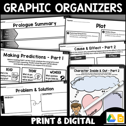 Echo Novel Study Reader Response Chapter Questions & Graphic Organizers ...