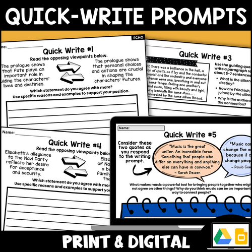 Echo Novel Study Chapter Quizzes & Writing Activities | Teaching Resources