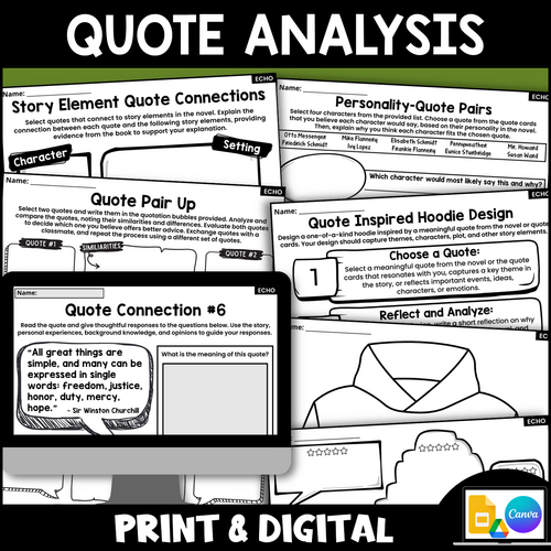 Echo Novel Study Theme, Symbolism, & Quote Extension Activities ...