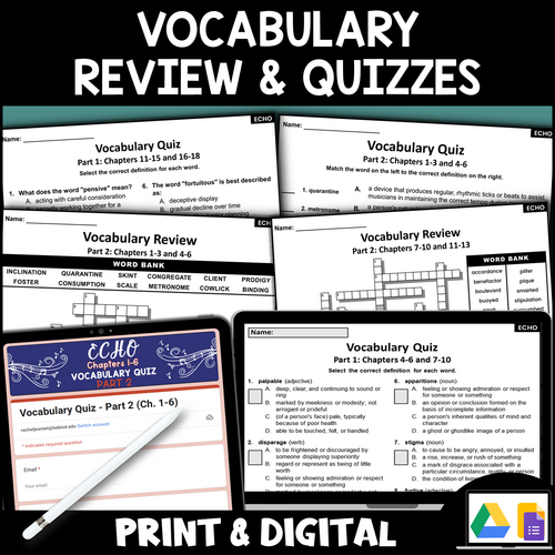 Echo Novel Study Vocabulary Practice, Quizzes and Figurative Language ...
