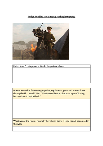 English KS3 / KS4 War Horse Extract Language Structure Analysis ...