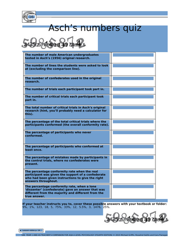 AQA A Level Psychology - Social Influence - Asch | Teaching Resources