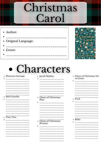 ESL Novel Study Worksheets on "Christmas Carol" by Charles Dickens ...