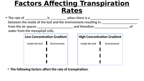 A-Level AQA Biology - Measuring Transpiration Rates | Teaching Resources