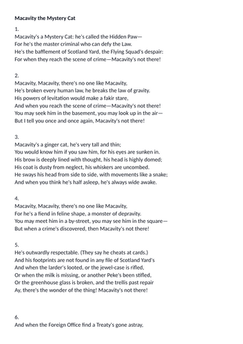 Macavity the Mystery Cat - resources | Teaching Resources