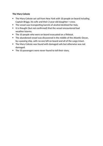 The Mary Celeste - poem resources | Teaching Resources