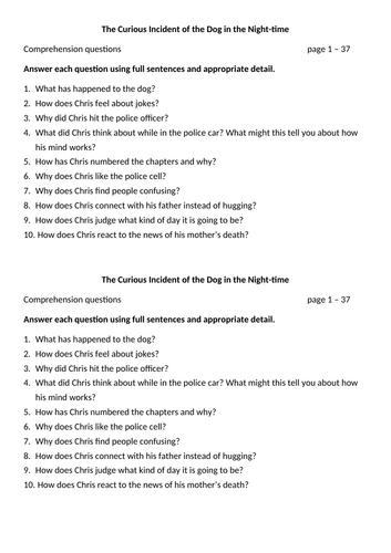 The Curious Incident of the Dog in the Night-time - resources bundle ...