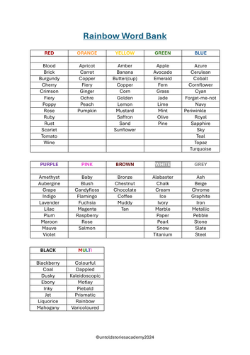 Rainbow Word Bank | Teaching Resources