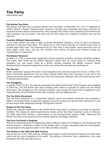 Tea Party | Teaching Resources