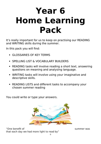 Y6 English Summer Learning Pack | Teaching Resources