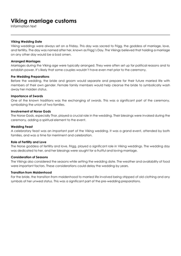 Viking Marriage Customs Teaching Resources