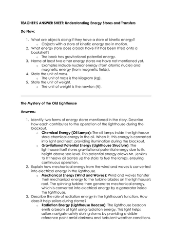 Engaging Year 7 Science Cover Lesson: Energy Stores and Transfers ...