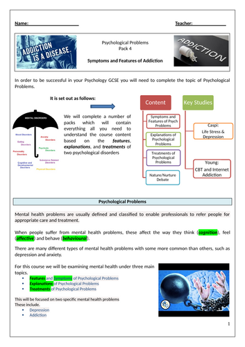Edexcel GCSE Psychology - Psychological Problems - Pack 4 -Symptoms of ...