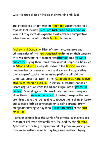 GCSE Business Edexcel 12 mark model answer | Teaching Resources