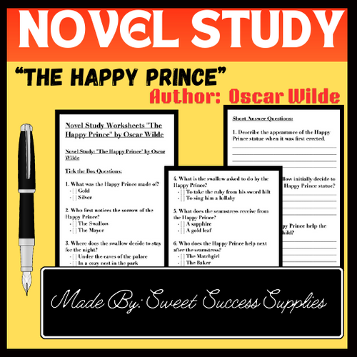 Novel Study Worksheets "The Happy Prince" by Oscar Wilde Questions ...